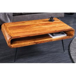 Riess Ambiente Massivholz Couchtisch ALPHA 90cm braun Sheesham stone finish Metallbeine mit Stauraum Riess-Ambiente Sofatisch Wohnzimmertisch rechteckig Modern &...
