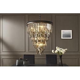 Riess Ambiente Luxus Kronleuchter KRISTALL 50cm grau mit Glasprismen schwarz Eisen H&auml;ngelampe Riess-Ambiente Modern & Design
