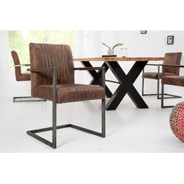 Riess Ambiente Moderner Freischwinger Armlehnenstuhl BIG ASTON vintage braun Taschenfederkern Eisen Polsterstuhl Riess-Ambiente Esszimmerstuhl K&uuml;chenstuhl