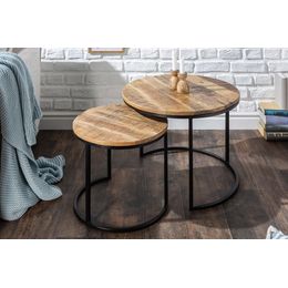 Riess Ambiente Industrial 2er Set Beistelltische ELEMENTS 60cm Mangoholz massiv rund schwarzes Metallgestell Riess-Ambiente Satztisch Modern & Design