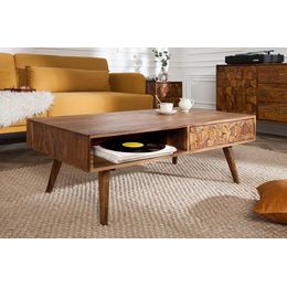 Riess Ambiente Massivholz Couchtisch MYSTIC LIVING 100cm braun Sheesham stone finish mit Stauraum Riess-Ambiente Sofatisch Wohnzimmertisch rechteckig Modern & Design
