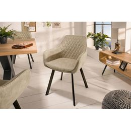 Riess Ambiente Design Stuhl PALERMO beige Microfaser mit Armlehne und Ziersteppung Polsterstuhl Riess-Ambiente Esszimmerstuhl K&uuml;chenstuhl Modern & Design