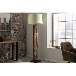 Riess Ambiente Massive Stehlampe BARRACUDA 177cm natur Akazienholz Baumwollschirm wei&szlig; Baumstamm Riess-Ambiente