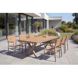 Riess Ambiente Moderner Gartentisch DESIGNO 200cm natur greige Aluminium wetterfest X-Gestell Riess-Ambiente rechteckig