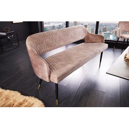 Riess Ambiente Design Sitzbank PARIS 160cm greige Samt R&uuml;ckenlehne goldene Fu&szlig;kappen Retro Riess-Ambiente