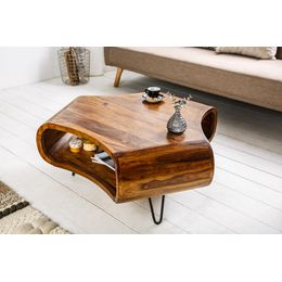 Riess Ambiente Retro Couchtisch ORGANIC LIVING 90cm braun Sheesham Massivholz stone finish Stauraum Riess-Ambiente Sofatisch Wohnzimmertisch organisch