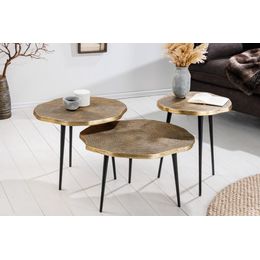 Riess Ambiente 3er Set Beistelltische ORGANIC 60/50/40cm antik messing Metall rund Baumstamm schwarze Beine Riess-Ambiente Satztisch Modern & Design