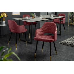 Riess Ambiente Eleganter Stuhl PARIS bordeaux Vogue Seidenstoff Samt goldene Fu&szlig;kappen und Armlehnen Polsterstuhl Riess-Ambiente Esszimmerstuhl K&uuml;chenstuhl Klassisch