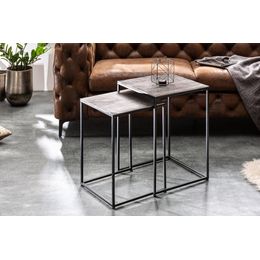 Riess Ambiente Handgearbeitetes Beistelltisch 2er Set ELEMENTS 40cm silber schwarz Couchtisch Riess-Ambiente Satztisch quadratisch Modern & Design
