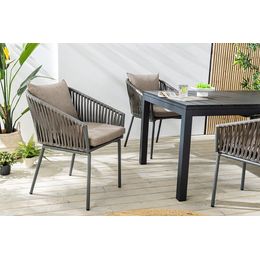 Riess Ambiente Moderner Stuhl ROPE beige anthrazit Aluminium Gartensessel inkl. Kissen In- und Outdoor Riess-Ambiente