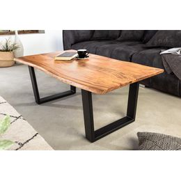 Riess Ambiente Massivholz Couchtisch MAMMUT 120cm Akazie natur V-Gestell schwarz 2,5cm Tischplatte Baumtisch Riess-Ambiente Sofatisch Wohnzimmertisch rechteckig