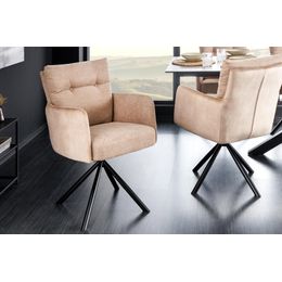 Riess Ambiente Drehbarer Design Stuhl BIG GEORGE champagner beige Samt Taschenfederkern Strukturstoff Polsterstuhl Riess-Ambiente Esszimmerstuhl K&uuml;chenstuhl...
