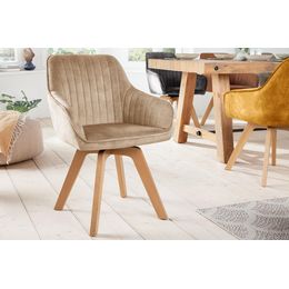 Riess Ambiente Drehbarer Stuhl LIVORNO champagner greige Samt mit Armlehne gepolstert Buchenholz Riess-Ambiente Esszimmerstuhl K&uuml;chenstuhl Modern & Design