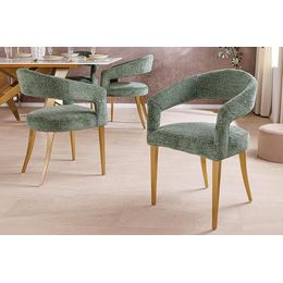 Riess Ambiente Skandinavischer Stuhl BOUTIQUE gr&uuml;n Strukturstoff brushed champagner gold Metall Riess-Ambiente Esszimmerstuhl K&uuml;chenstuhl