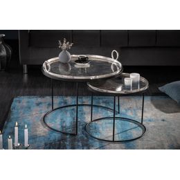 Riess Ambiente 2er Set Runde Couchtische ELEMENTS 65cm silber schwarz Metall Tablett Beistelltisch Riess-Ambiente Satztisch Sofatisch Wohnzimmertisch Modern & Design