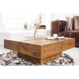 Riess Ambiente Massiver Couchtisch BOLT 70cm braun Mangoholz honey finish handmade Riess-Ambiente Sofatisch Wohnzimmertisch S&auml;ulentisch quadratisch Modern & Design