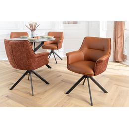 Riess Ambiente Drehbarer Stuhl LE GRAND cognac Echtleder Strukturstoff schwarzes Metallgestell Riess-Ambiente Esszimmerstuhl K&uuml;chenstuhl Modern & Design