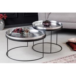 Riess Ambiente 2er Set Runde Couchtische ELEMENTS 60cm silber schwarz Metall Tabletttisch Beistelltisch Riess-Ambiente Satztisch Sofatisch Wohnzimmertisch Modern...