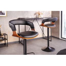 Riess Ambiente Retro Barhocker MANHATTAN schwarz Kunstleder Walnussholz drehbar h&ouml;henverstellbar Polsterstuhl Riess-Ambiente f&uuml;r K&uuml;che Tresenhocker Bistrohocker...