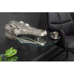 Riess Ambiente Design H&auml;ngetisch WILDLIFE CROCODILE 60cm silber Metall Krokodil Beistelltisch Riess-Ambiente Modern & Design
