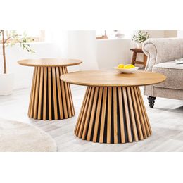 Riess Ambiente Runder Couchtisch VALHALLA WOOD 70cm natur Eichenholz S&auml;ulenfu&szlig; Riess-Ambiente Sofatisch Wohnzimmertisch