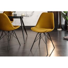 Riess Ambiente Design Stuhl SCANDINAVIA MEISTERST&Uuml;CK senfgelb Samt schwarze Metallbeine Riess-Ambiente Esszimmerstuhl K&uuml;chenstuhl Scandinavisch
