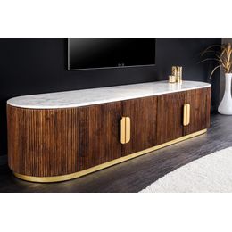 Riess Ambiente Design TV-Board GATSBY 170cm braun gold Mangoholz wei&szlig;e Marmorplatte Lowboard Riess-Ambiente Modern & Design