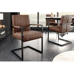 Riess Ambiente Moderner Freischwinger Stuhl BIG ASTON Echtleder vintage braun Taschenfederkern Metall Polsterstuhl Riess-Ambiente Esszimmerstuhl K&uuml;chenstuhl