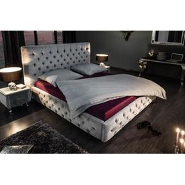 Riess Ambiente Design Doppelbett PARIS 180x200cm silber grau Samt Chesterfield Riess-Ambiente