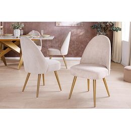 Riess Ambiente Retro Stuhl MIA CASA beige Cord champagner gold brushed Metall Riess-Ambiente Esszimmerstuhl K&uuml;chenstuhl