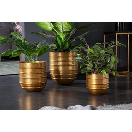 Riess Ambiente 3er Set Blumentopf ORIENT 25/20/15cm Metall gold Hammerschlag Design Riess-Ambiente oval Modern & Design