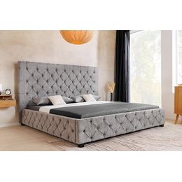 Riess Ambiente Design Boxbett PARIS 180x200 cm grau Boucl&eacute; Chesterfield Riess-Ambiente