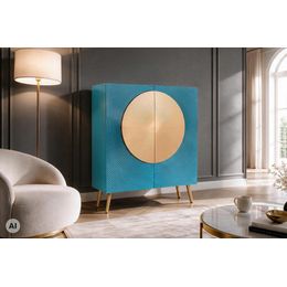 Riess Ambiente Massives Highboard AURUM 120cm t&uuml;rkis Mangoholz mit ikonischem Gold-Element Riess-Ambiente Modern & Design