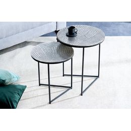 Riess Ambiente Rundes 2er Set Beistelltisch ELEMENTS 50cm silber antik Krokodil-Design handmade Riess-Ambiente Satztisch Modern & Design