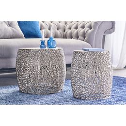 Riess Ambiente 2er Set filigraner Design Couchtisch ABSTRACT LEAF antik silber Handarbeit rund Riess-Ambiente Satztisch Sofatisch Wohnzimmertisch S&auml;ulentisch...