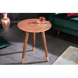 Riess Ambiente Design Beistelltisch ALCAZAR 50cm antik kupfer Metall Mangoholz Handarbeit rund Riess-Ambiente Modern & Design