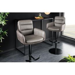 Riess Ambiente Drehbarer Design Barhocker BIG GEORGE taupe Echtleder Microfaser h&ouml;henverstellbar mit Armlehnen Polsterstuhl Riess-Ambiente f&uuml;r K&uuml;che Tresenhocker...