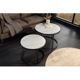 Riess Ambiente Rundes 2er Set Couchtische ELEGANCE 75cm wei&szlig; Keramik schwarz Metall Riess-Ambiente Satztisch Sofatisch Wohnzimmertisch Modern & Design