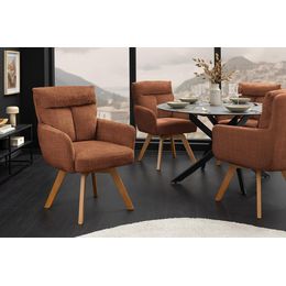 Riess Ambiente Drehbarer Stuhl BIG GEORGE rost braun Chenille Cremona natur Buchenholz mit Armlehnen Polsterstuhl Riess-Ambiente Esszimmerstuhl K&uuml;chenstuhl