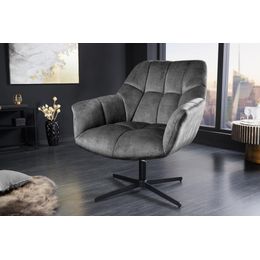Riess Ambiente Drehbarer Sessel PAPILLON grau Samt schwarz Metall h&ouml;henverstellbar mit Armlehne Riess-Ambiente Modern & Design