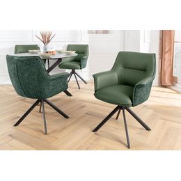 Riess Ambiente Drehbarer Stuhl LE GRAND gr&uuml;n Echtleder Strukturstoff schwarzes Metallgestell Riess-Ambiente Esszimmerstuhl K&uuml;chenstuhl Modern & Design