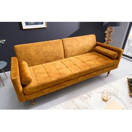 Riess Ambiente Modernes Schlafsofa COUTURE 200cm senfgelb Microvelours 3-Sitzer Couch mit Schlaffunktion Riess-Ambiente Wohnzimmer