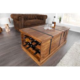Riess Ambiente Massivholz Couchtisch BODEGA 100cm braun Sheesham stone finish Truhe Stauraum Weinregal Riess-Ambiente Sofatisch Wohnzimmertisch rechteckig Modern...