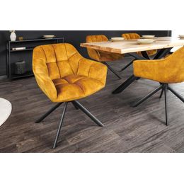Riess Ambiente Drehbarer Stuhl PAPILLON senfgelb Samt schwarze Metallbeine Armlehnen Polsterstuhl Riess-Ambiente Esszimmerstuhl K&uuml;chenstuhl Modern & Design