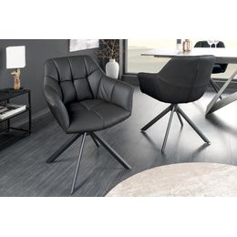 Riess Ambiente Drehbarer Stuhl PAPILLON schwarz Echtleder mit Armlehne schwarzes Gestell Polsterstuhl Riess-Ambiente Esszimmerstuhl K&uuml;chenstuhl Modern & Design