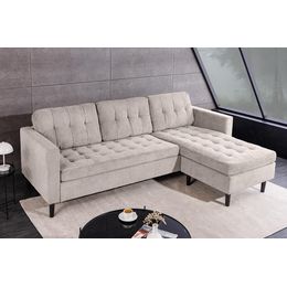 Riess Ambiente Modernes Ecksofa STOCKHOLM 220cm hellgrau Cordstoff Federkern 3-Sitzer-Sofa Riess-Ambiente Wohnzimmer