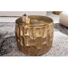 Riess Ambiente Runder Couchtisch ORGANIC ORIENT 55cm gold Metall Hammerschlag 3D-Design handmade Riess-Ambiente Sofatisch Wohnzimmertisch S&auml;ulentisch Modern & Design