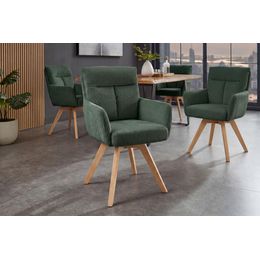 Riess Ambiente Drehbarer Retro Stuhl BIG GEORGE gr&uuml;n Cord Buchenholz Taschenfederkern mit Armlehnen Polsterstuhl Riess-Ambiente Esszimmerstuhl K&uuml;chenstuhl