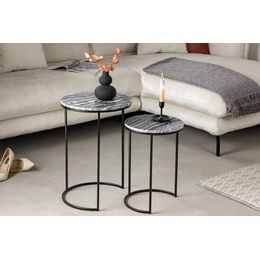 Riess Ambiente Design Beistelltisch 2er Set ELEMENTS 40cm grau Marmor schwarzes Gestell rund Riess-Ambiente Satztisch S&auml;ulentisch Modern & Design