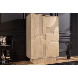 Riess Ambiente Massiver Barschrank ART DECO 140cm wei&szlig; gek&auml;lkt Mangoholz 3D-Front Highboard Riess-Ambiente Modern & Design